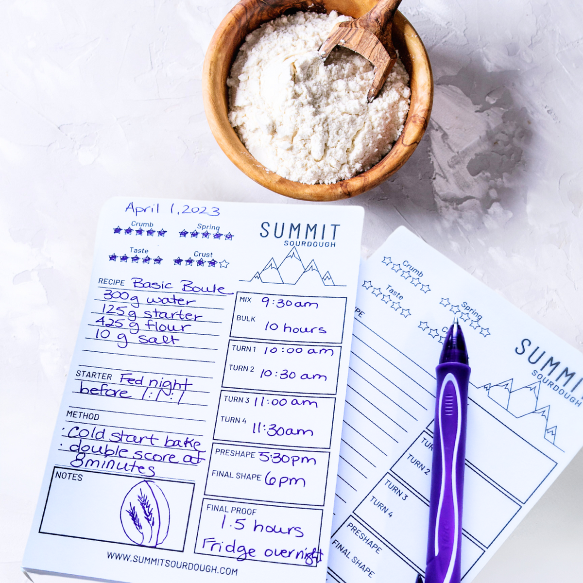 Sourdough Bakers Log and Schedule - Notepad, 50 pages– Summit Sourdough