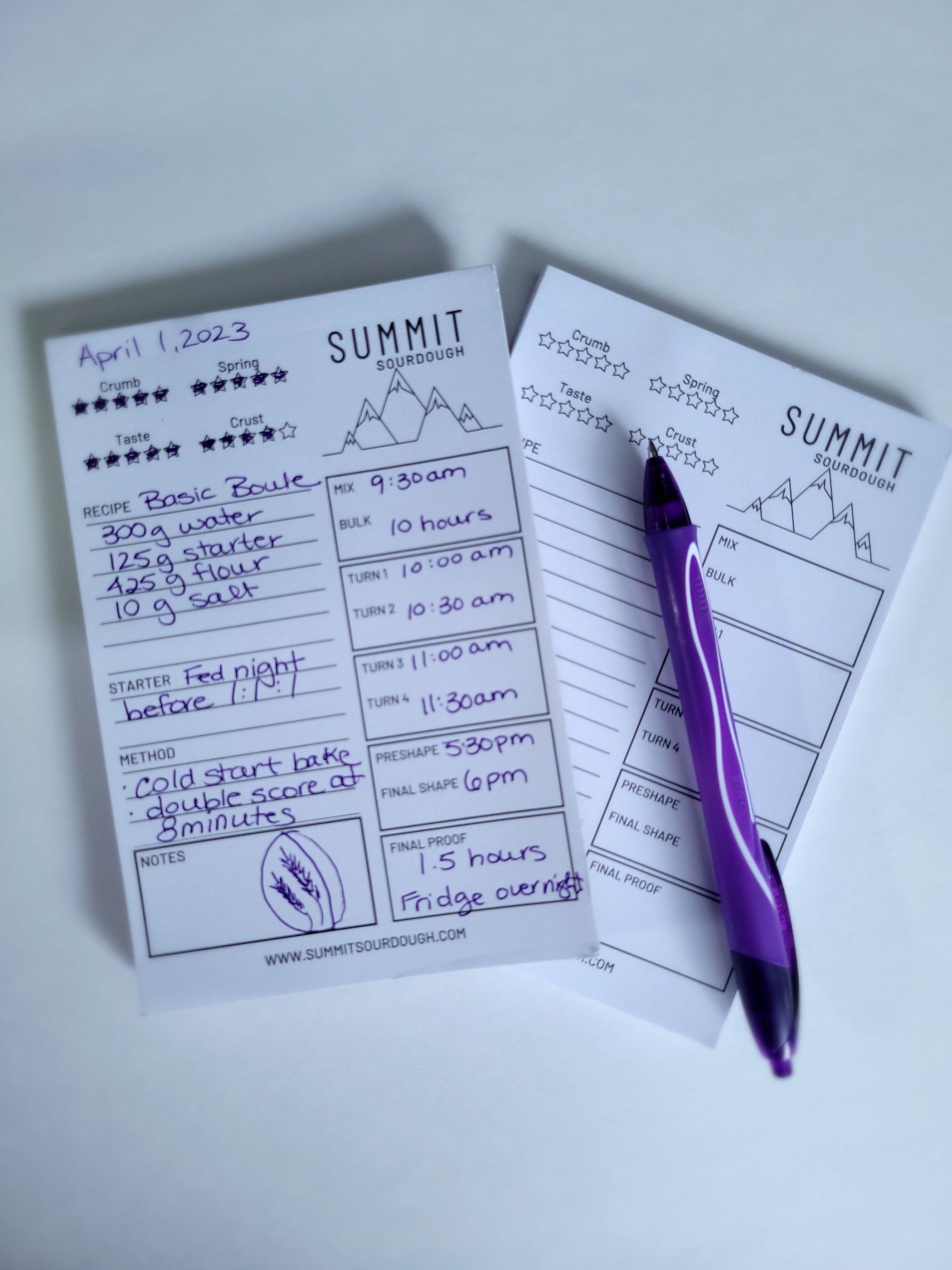 Sourdough Bakers Log and Schedule - Notepad, 50 pages– Summit Sourdough